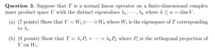 Solved Question 3. Suppose that T is a normal linear | Chegg.com