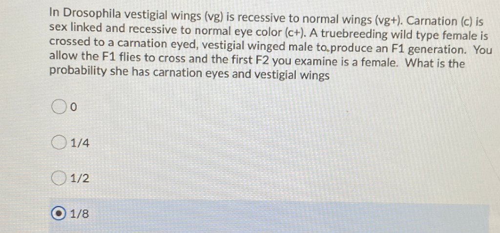 Solved In Drosophila vestigial wings (vg) is recessive to | Chegg.com