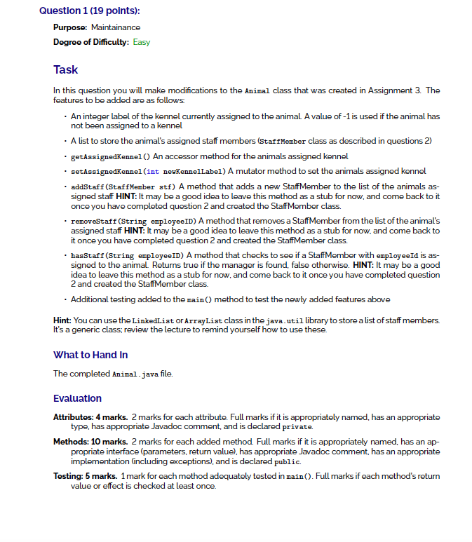 Solved IN JAVA pls /** * The model of an animal with a | Chegg.com