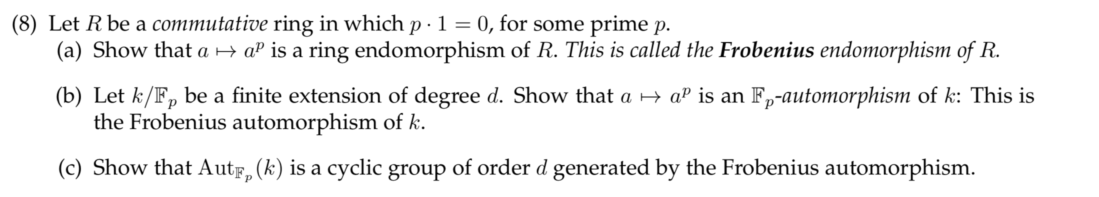 Solved (8) Let R be a commutative ring in which p:1 = 0, for | Chegg.com