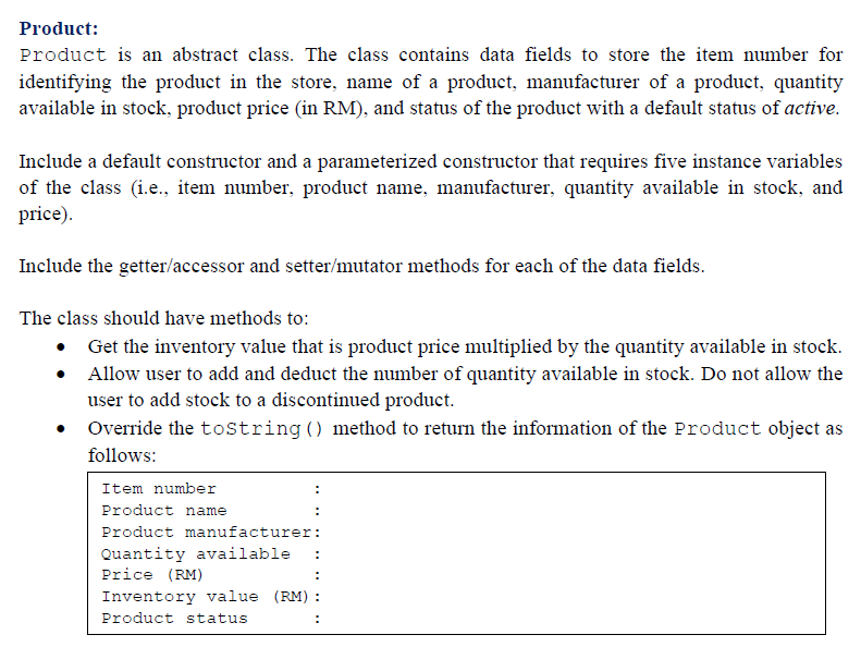 Solved Product: Product is an abstract class. The class | Chegg.com