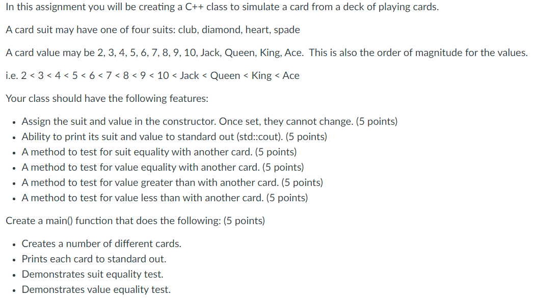 Solved In this assignment you will be creating a C++ class | Chegg.com