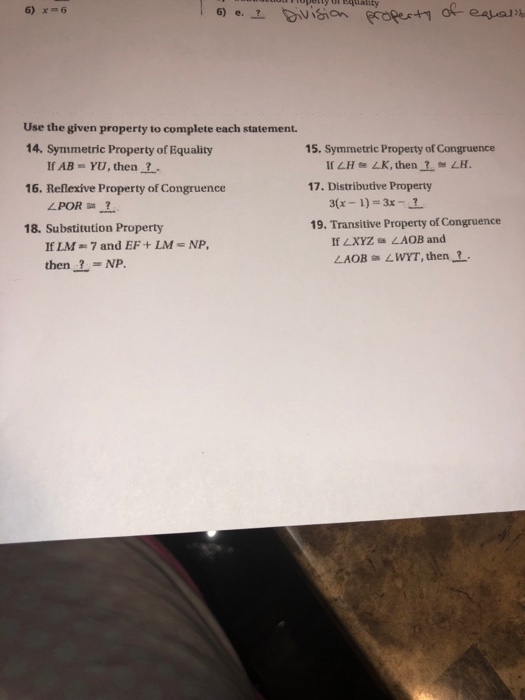 Solved Use the given property to complete each statement. | Chegg.com