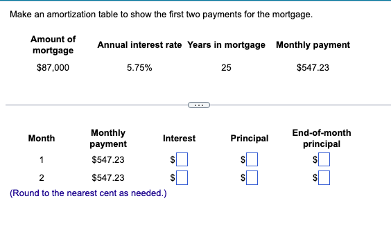 Solved Make an amortization table to show the first two | Chegg.com