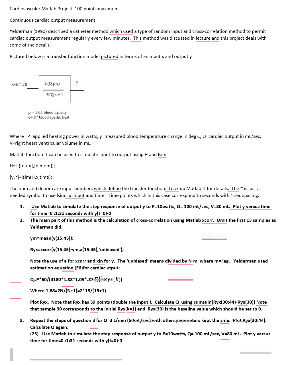 Solved Cardiovascular Matlab Project 100 ﻿points | Chegg.com