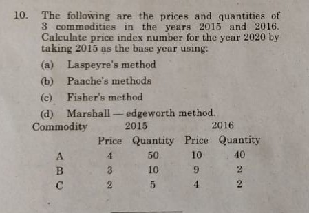 Solved 10. The following are the prices and quantities of 3 | Chegg.com
