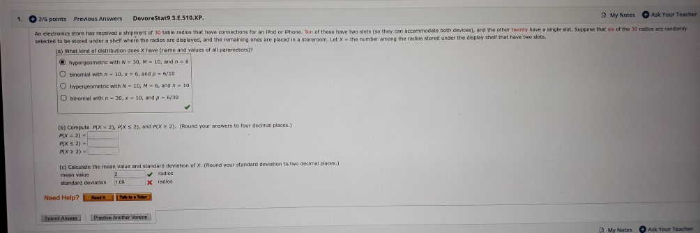 Solved 1. 2/6 points Previous Answers DevoreStat9 | Chegg.com