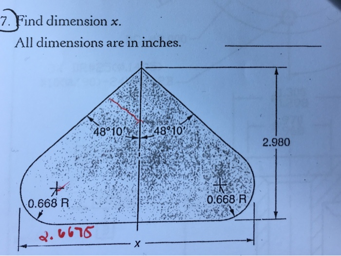 Solved 7. Find dimension x. All dimensions are in inches. | Chegg.com