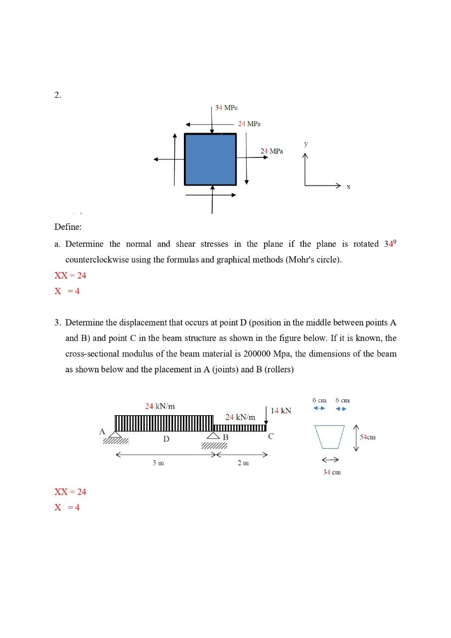 Solved 2. 34 MPa 24 MPa 24 MPa Define: a. Determine the | Chegg.com