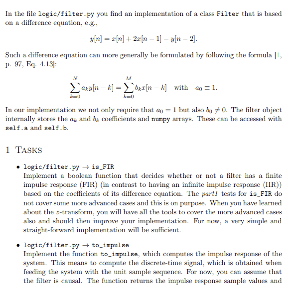 In the file logic/filter.py you find an | Chegg.com
