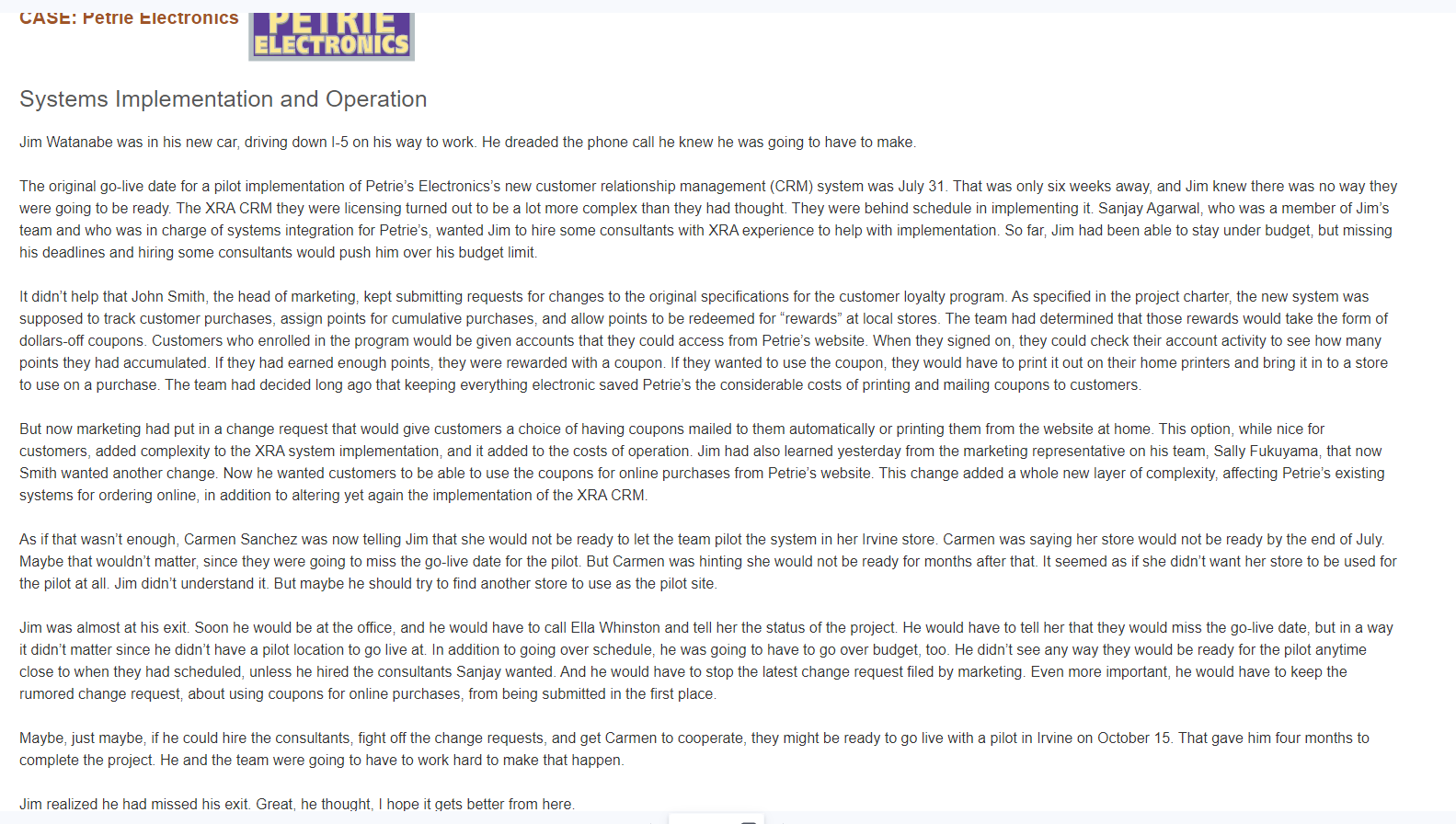 Solved Read the Petrie Electronics Case on p. 366. | Chegg.com