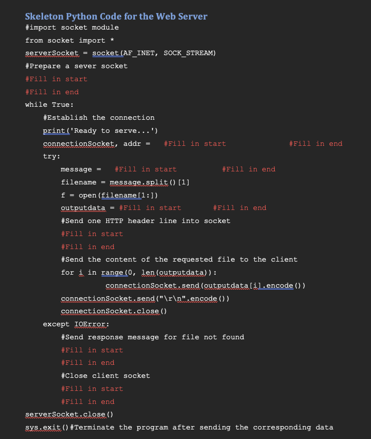 Solved Develop a simple Web server in Python that is capable | Chegg.com