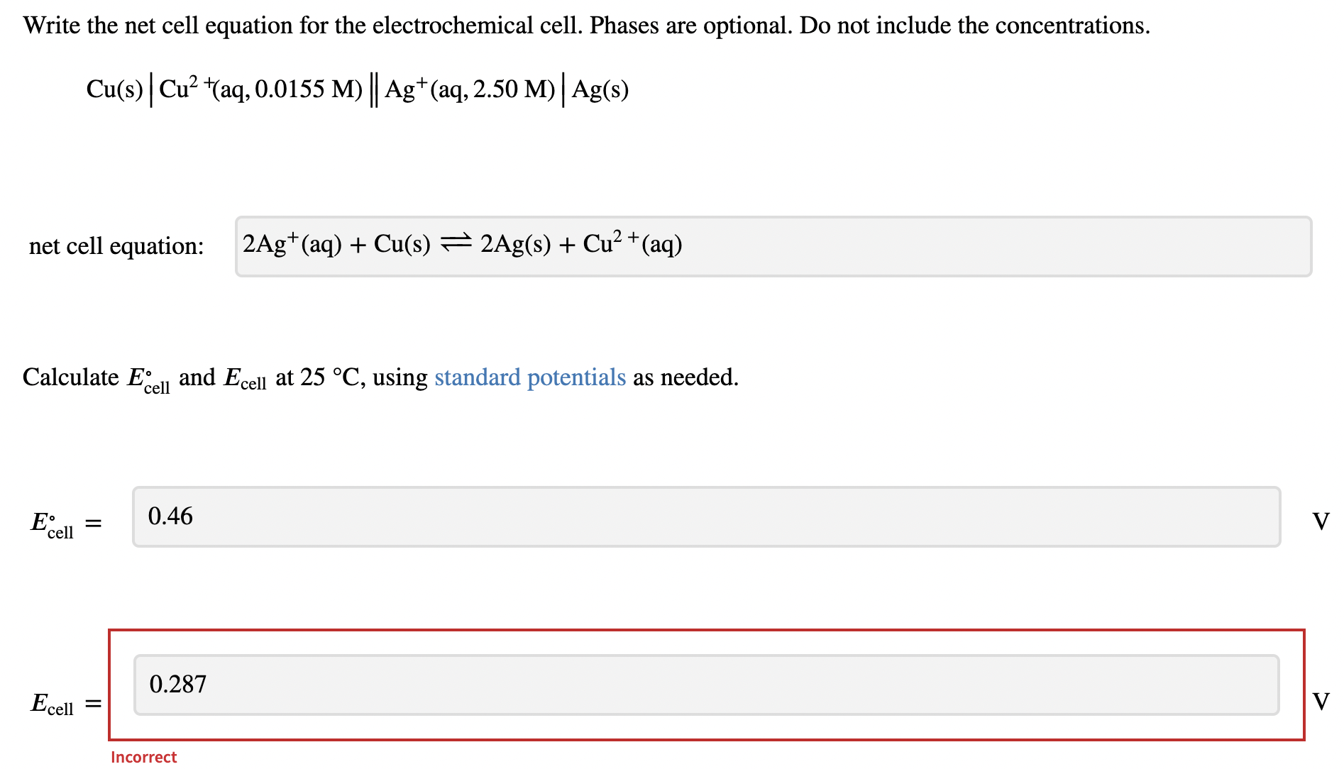 Solved Write the net cell equation for the electrochemical | Chegg.com