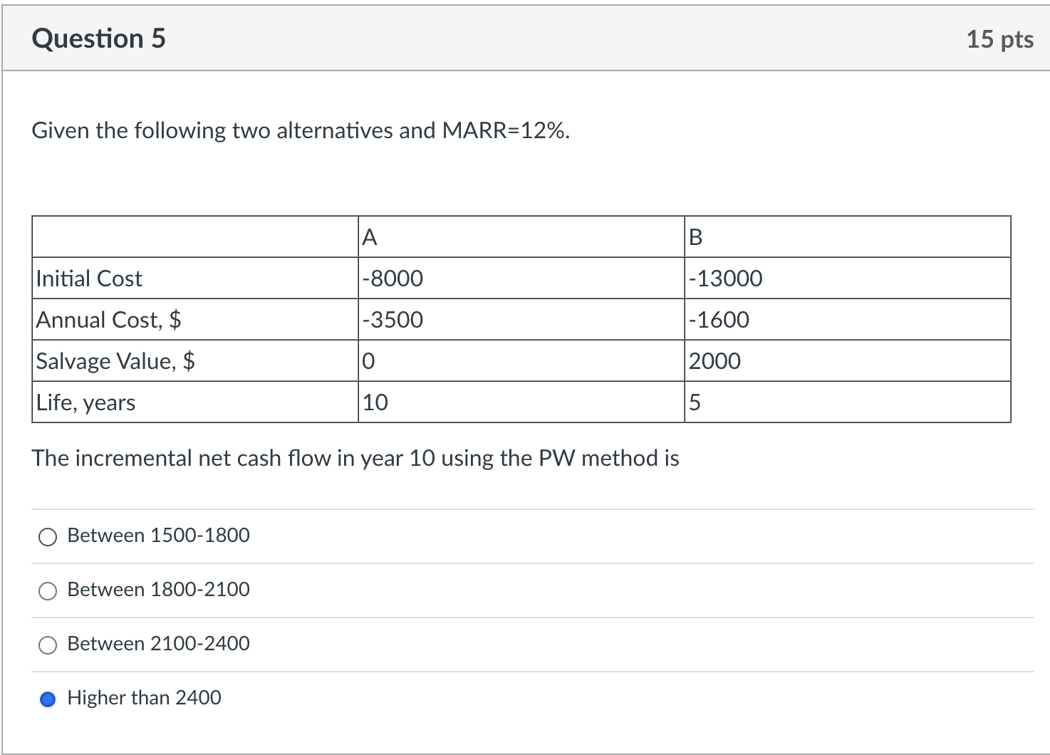 Solved Question 5Given the following two alternatives and | Chegg.com