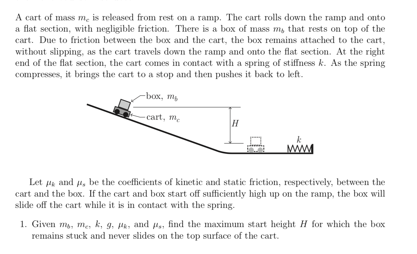 Solved A cart of mass me is released from rest on a ramp. | Chegg.com