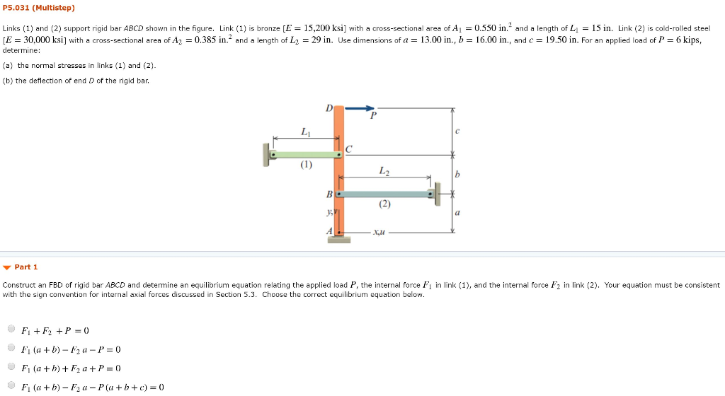 Solved P5.031 (Multistep) Links (1) and (2) support rigid | Chegg.com