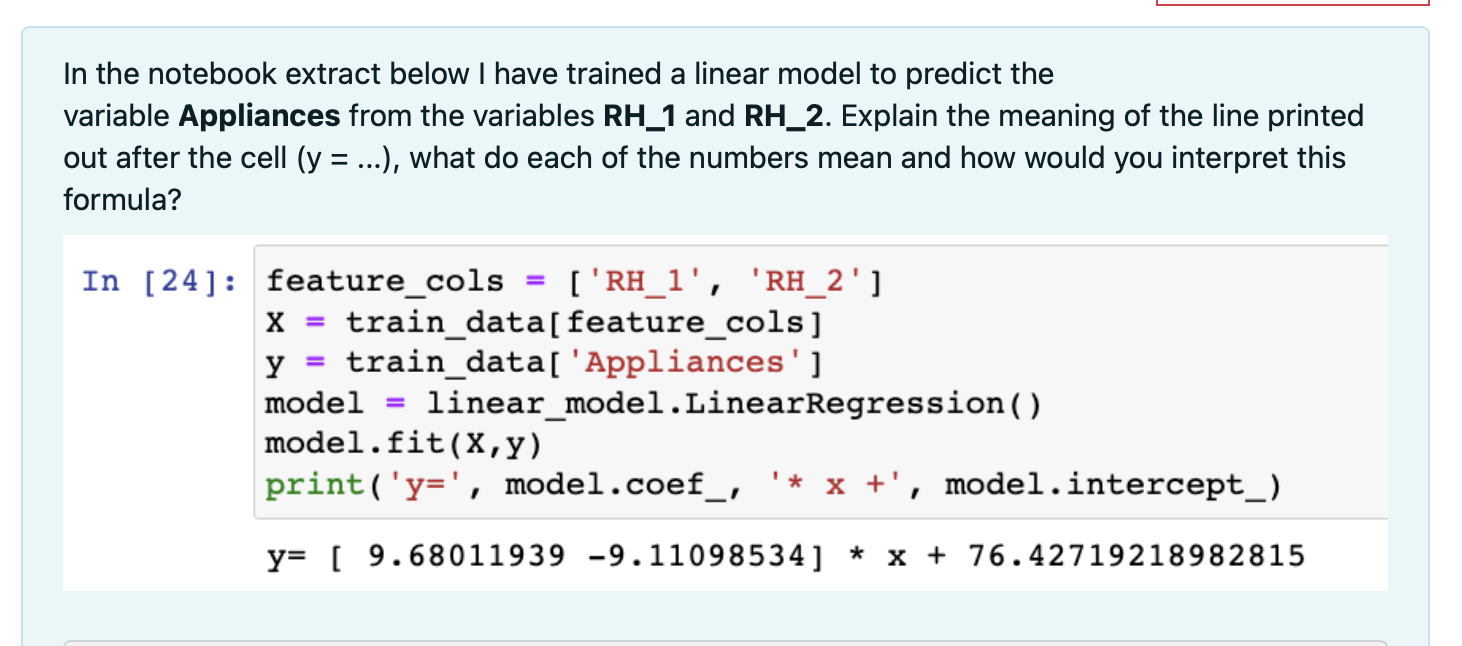 Solved In the notebook extract below I have trained a linear | Chegg.com