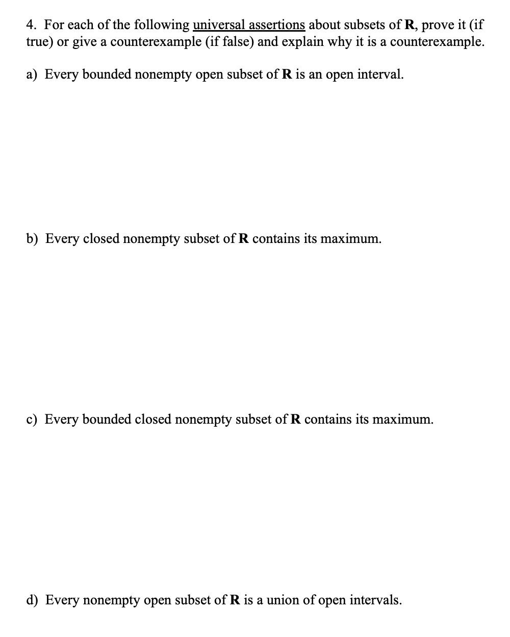 Solved 4. For each of the following universal assertions | Chegg.com