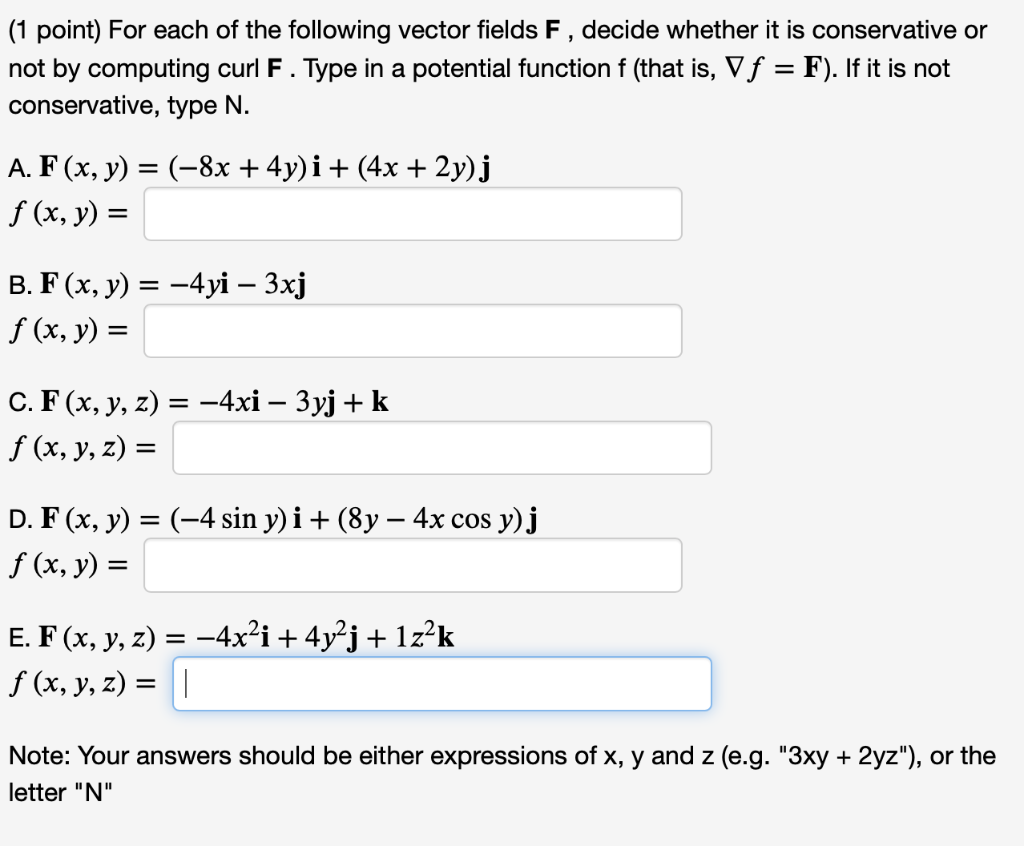 Solved (1 point) For each of the following vector fields F, | Chegg.com
