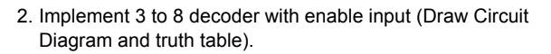 Solved 2. Implement 3 to 8 decoder with enable input (Draw | Chegg.com