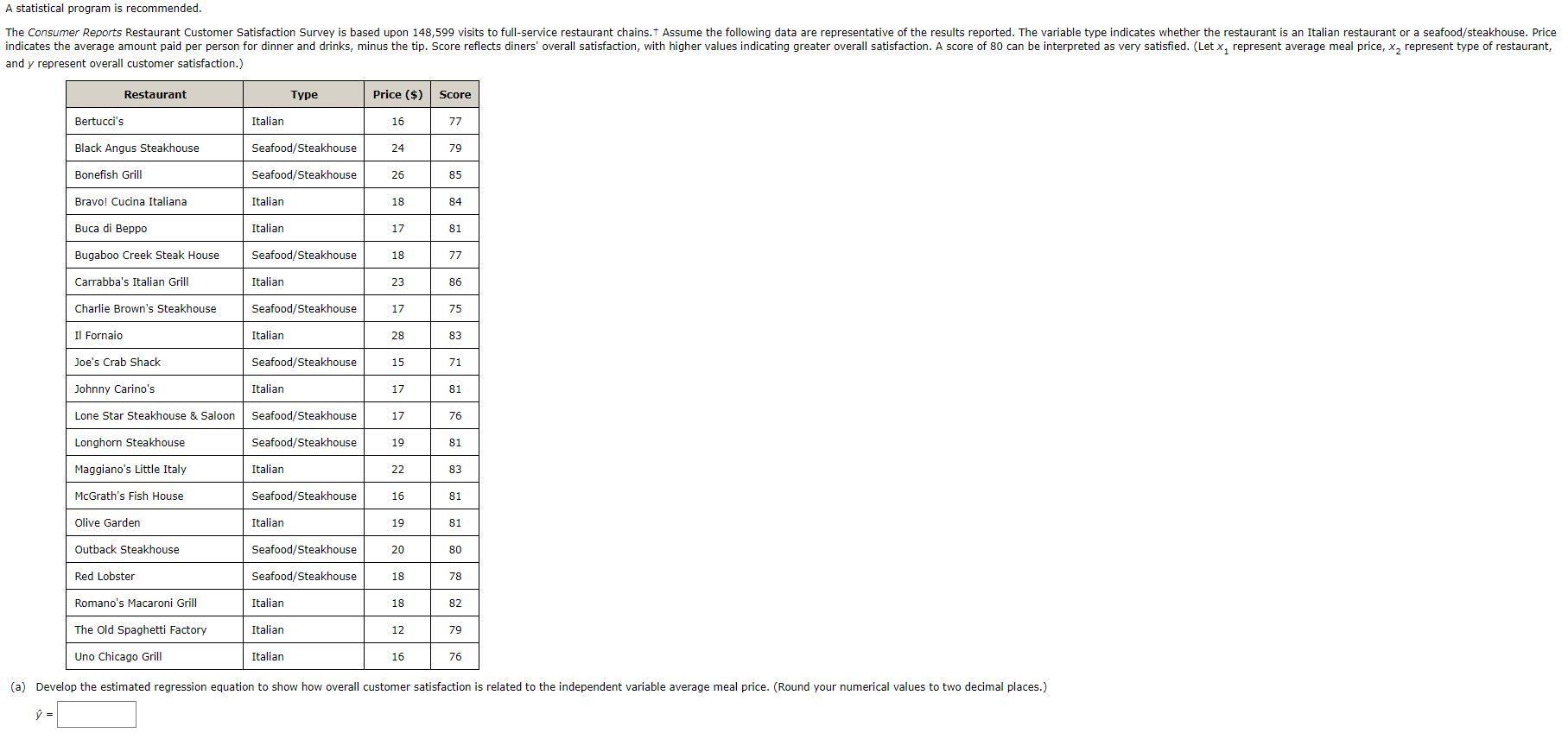 A statistical program is recommended. The Consumer | Chegg.com