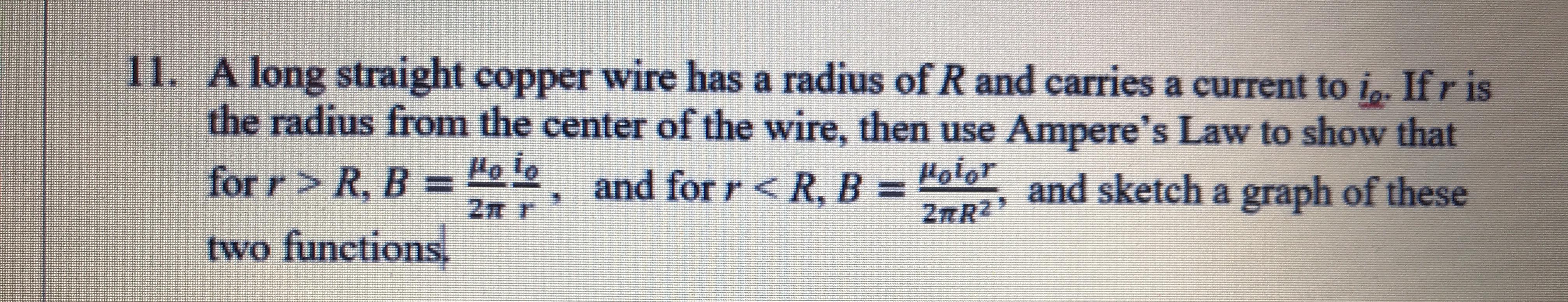 Solved 11. A long straight copper wire has a radius of R and | Chegg.com
