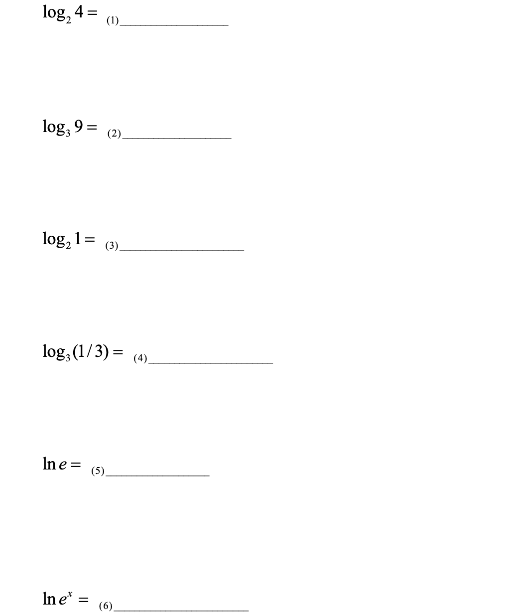 Solved log, 4 = (1) log; 9= (2) log, 1 = (3). log: (1/3) = | Chegg.com