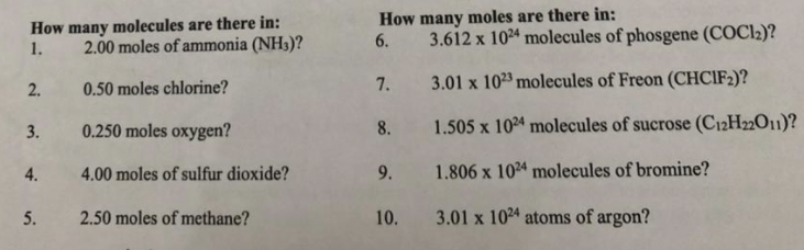 Solved How many molecules are there in: 1. 2.00 moles of | Chegg.com