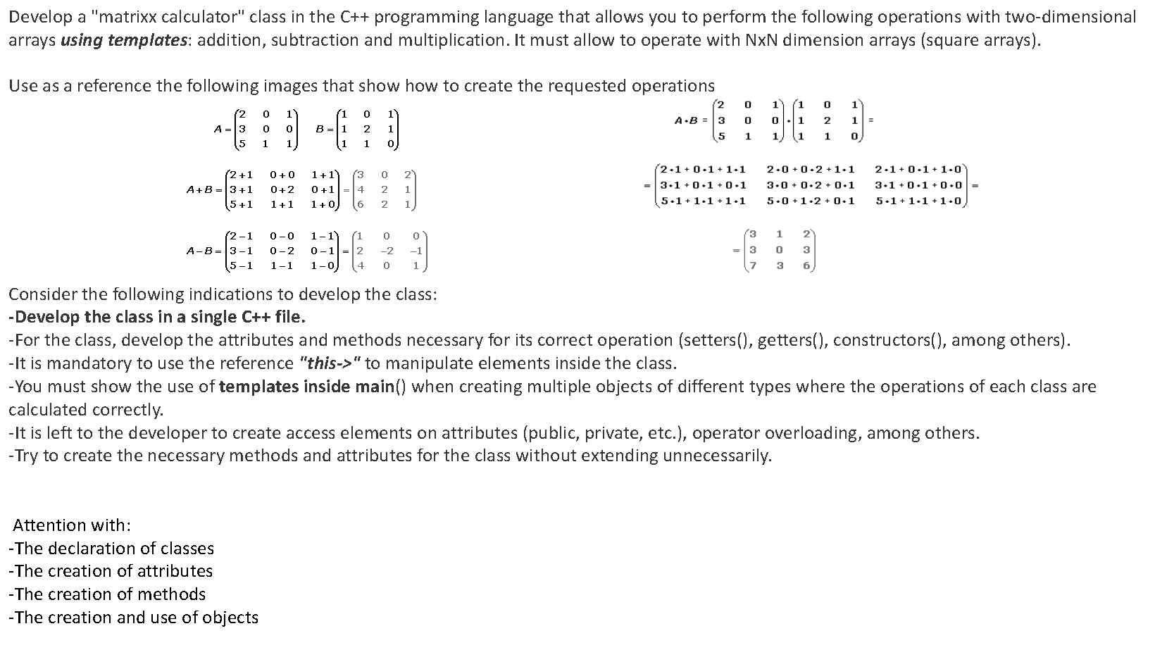 Solved Develop a "matrixx calculator" class in the C++ | Chegg.com