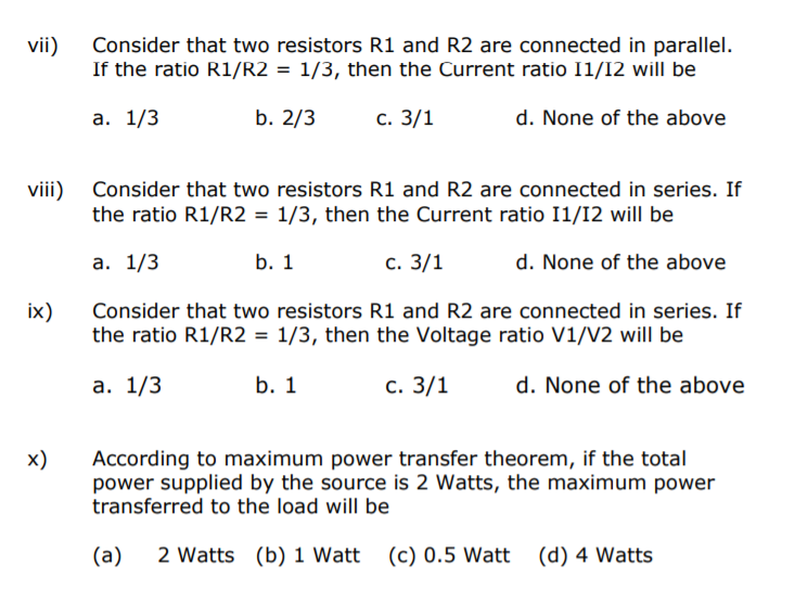 Solved vii) Consider that two resistors R1 and R2 are | Chegg.com