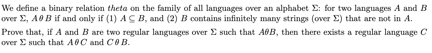 Solved We define a binary relation theta on the family of | Chegg.com
