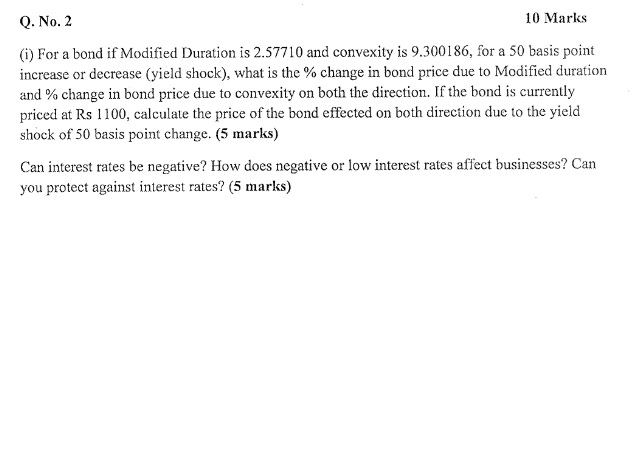 Solved Q. ﻿No. 210 ﻿Marks(i) ﻿For a bond if Modified | Chegg.com
