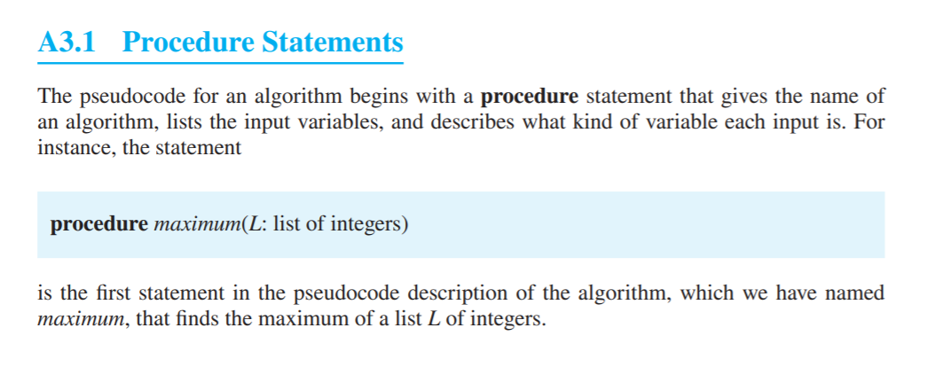 A3.1 Procedure Statements The pseudocode for an | Chegg.com