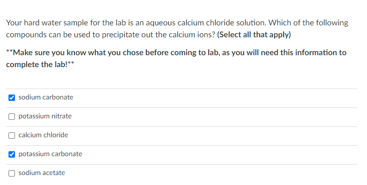 Solved Your hard water sample for the lab is an aqueous | Chegg.com