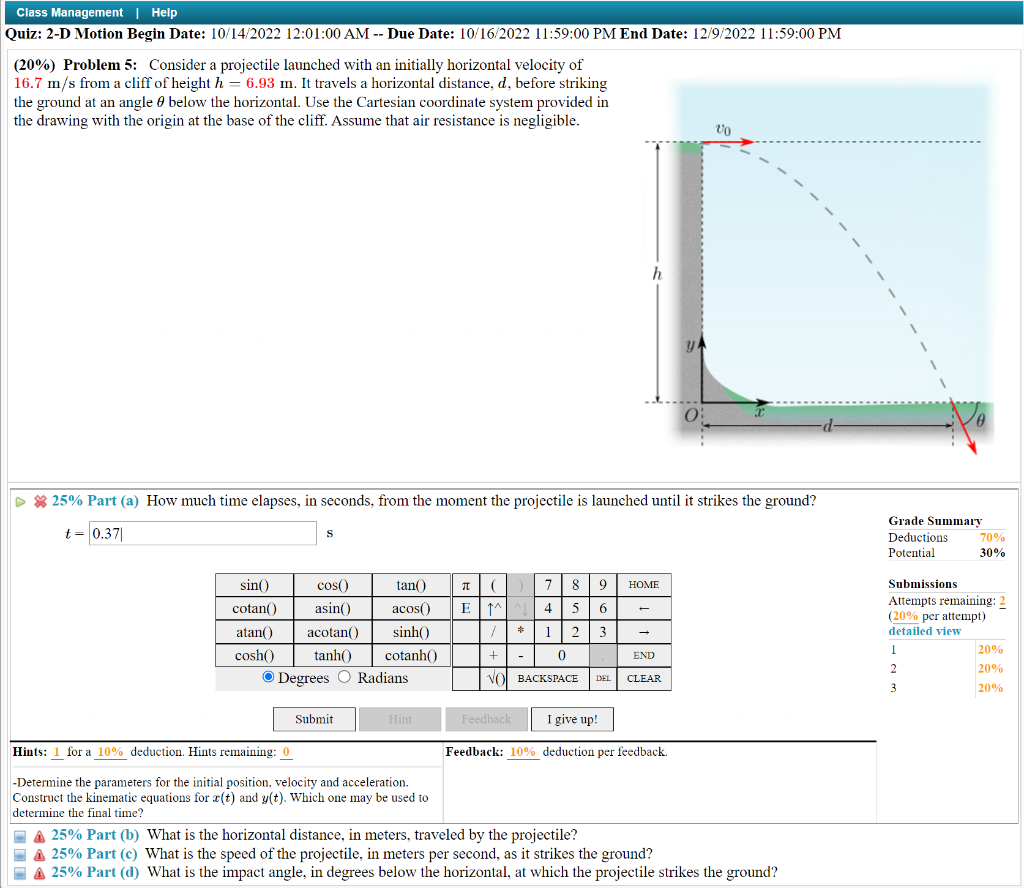 (20\%) Problem 5: Consider a projectile launched with | Chegg.com