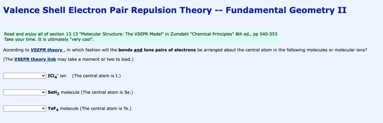 Solved Valence Shell Electron Pair Repulsion Theory -- | Chegg.com