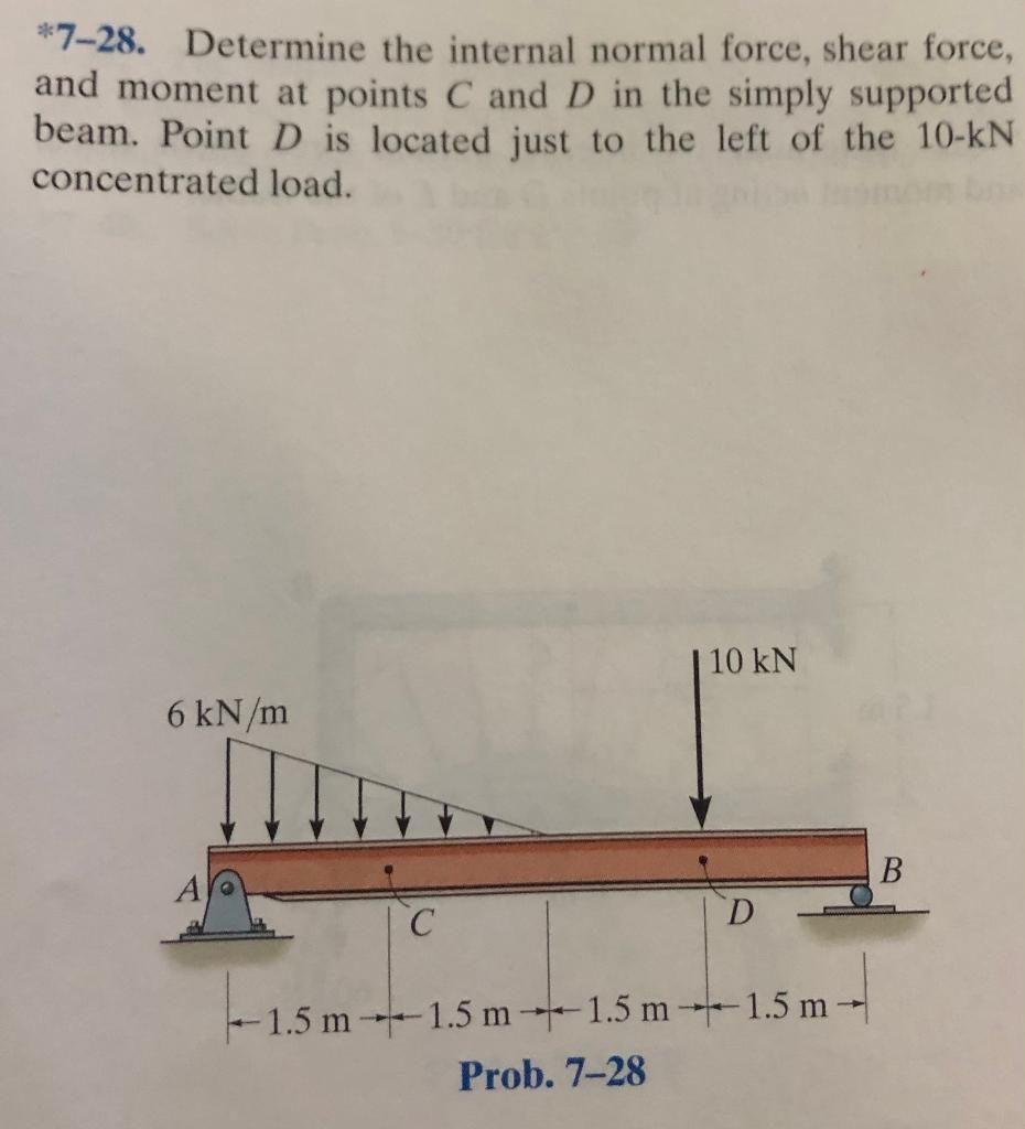 Solved 7 28 Determine The Internal Normal Force Shear
