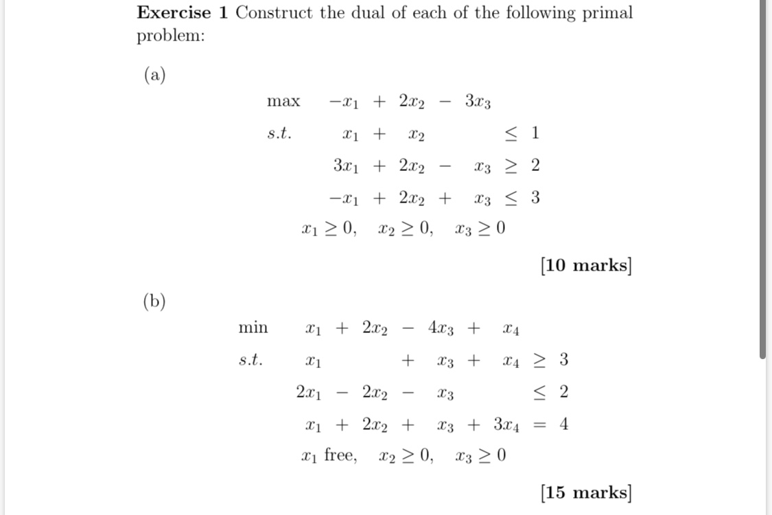 Solved Exercise 1 Construct the dual of each of the | Chegg.com