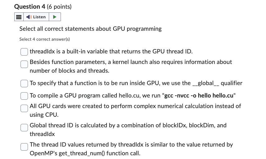 Solved Select all correct statements about GPU programming | Chegg.com Solved Select all correct statements about GPU programming | Chegg.com
