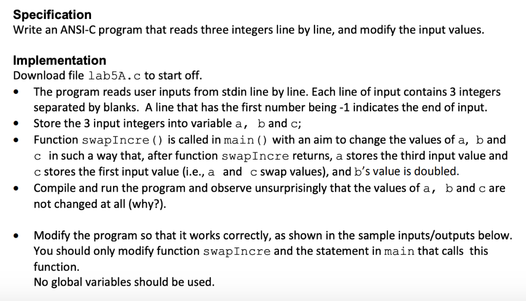 Solved Specification Write an ANSI-C program that reads | Chegg.com