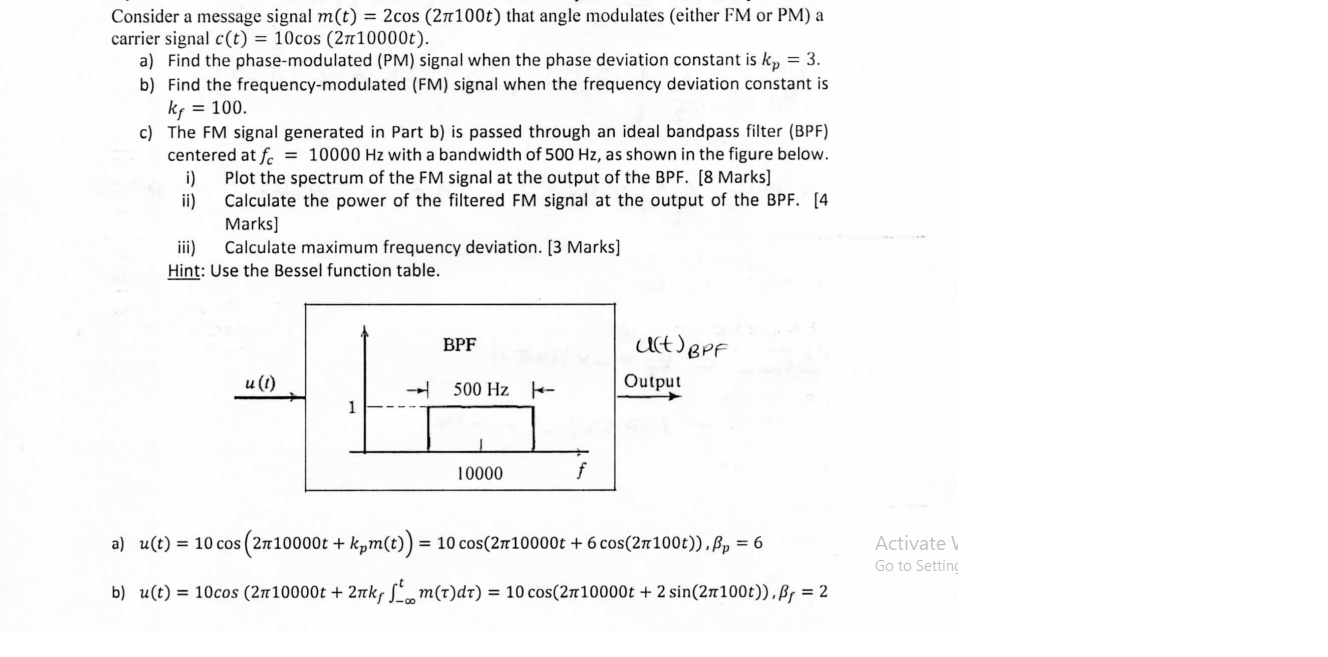 Solved Consider a message signal m(t)=2cos(2π100t) that | Chegg.com