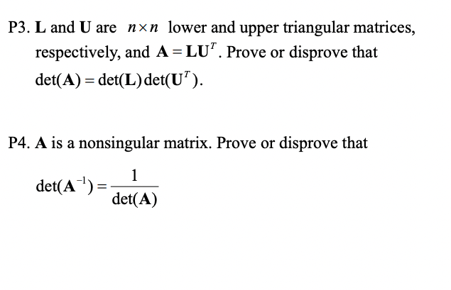 Solved P3. L and U are nxn lower and upper triangular | Chegg.com