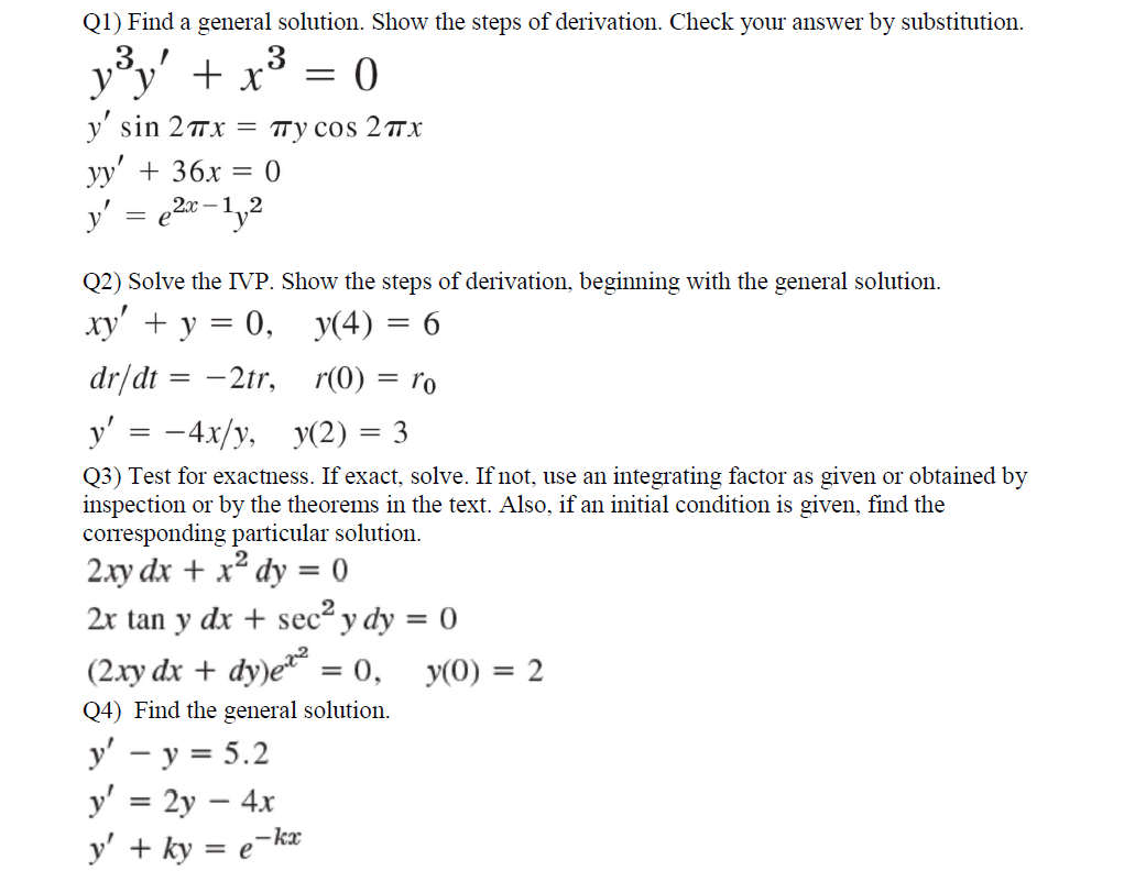 Solved Q1) Find a general solution. Show the steps of | Chegg.com