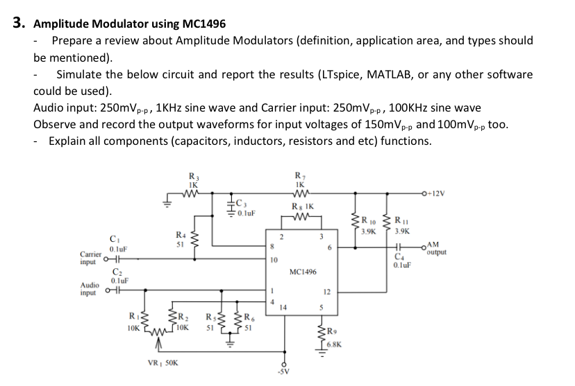 3. Amplitude Modulator using MC1496 - Prepare a | Chegg.com