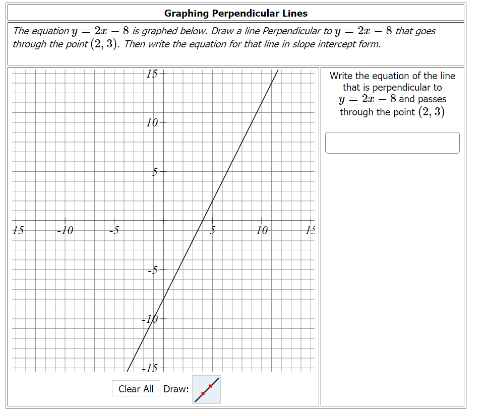 Solved Graphing Perpendicular Lines The equation y = 2x – 8 | Chegg.com