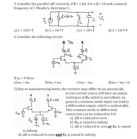 Solved 3. Consider the parallel LRC network, if R = 1 kΩ. | Chegg.com