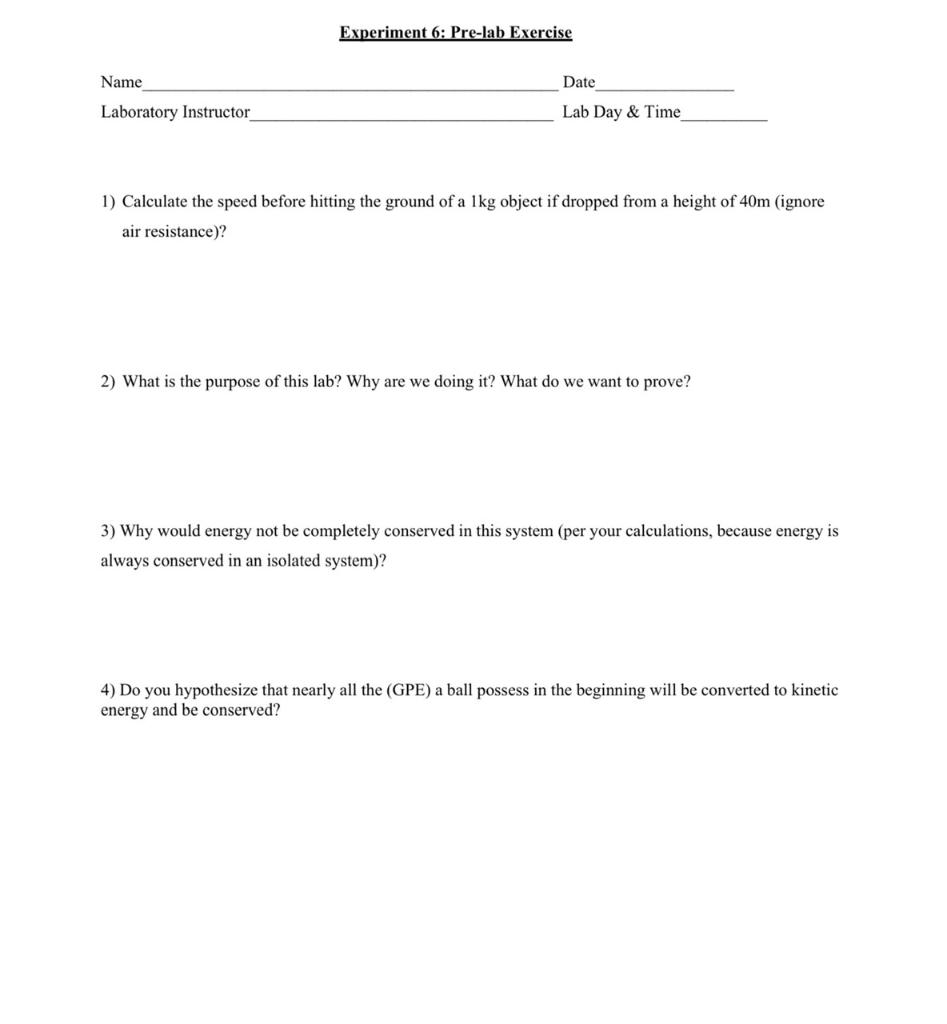 Solved Experiment 6: Pre-lab Exercise Name Date Laboratory | Chegg.com