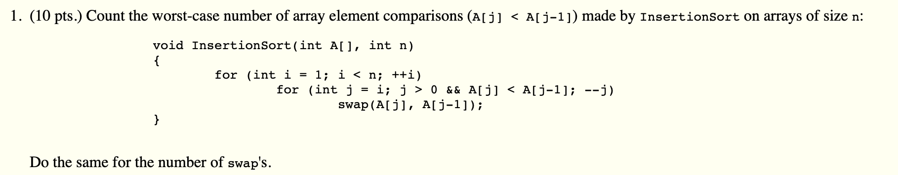 1. (10 pts.) Count the worst-case number of array | Chegg.com
