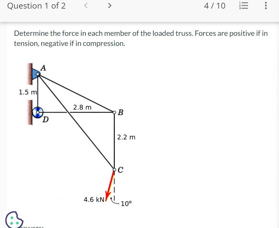 Solved Determine the force in each member of the loaded | Chegg.com