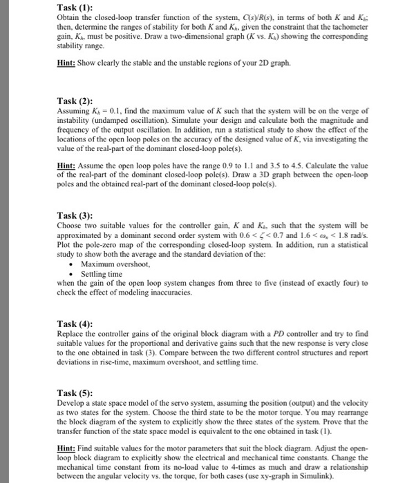 o Problem: Design a closed-loop controller for a | Chegg.com